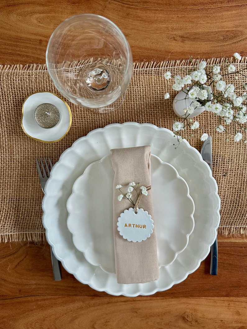 Personalised Clay Place Cards | Minimalist Scalloped Wedding Name Tags ...