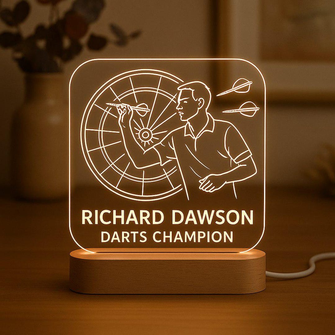 Darts Player Custom Night Light, Personalized LED Gift With Laser ...