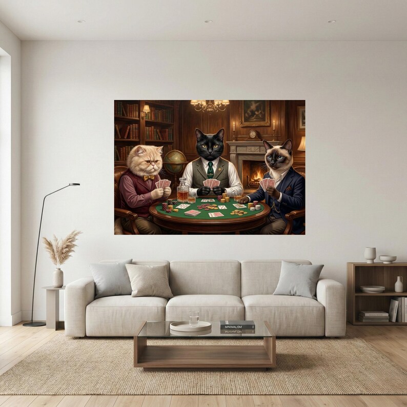 Poker Cats Portrait Canvas Wall Art Game Room Decor Funny Animal Print ...