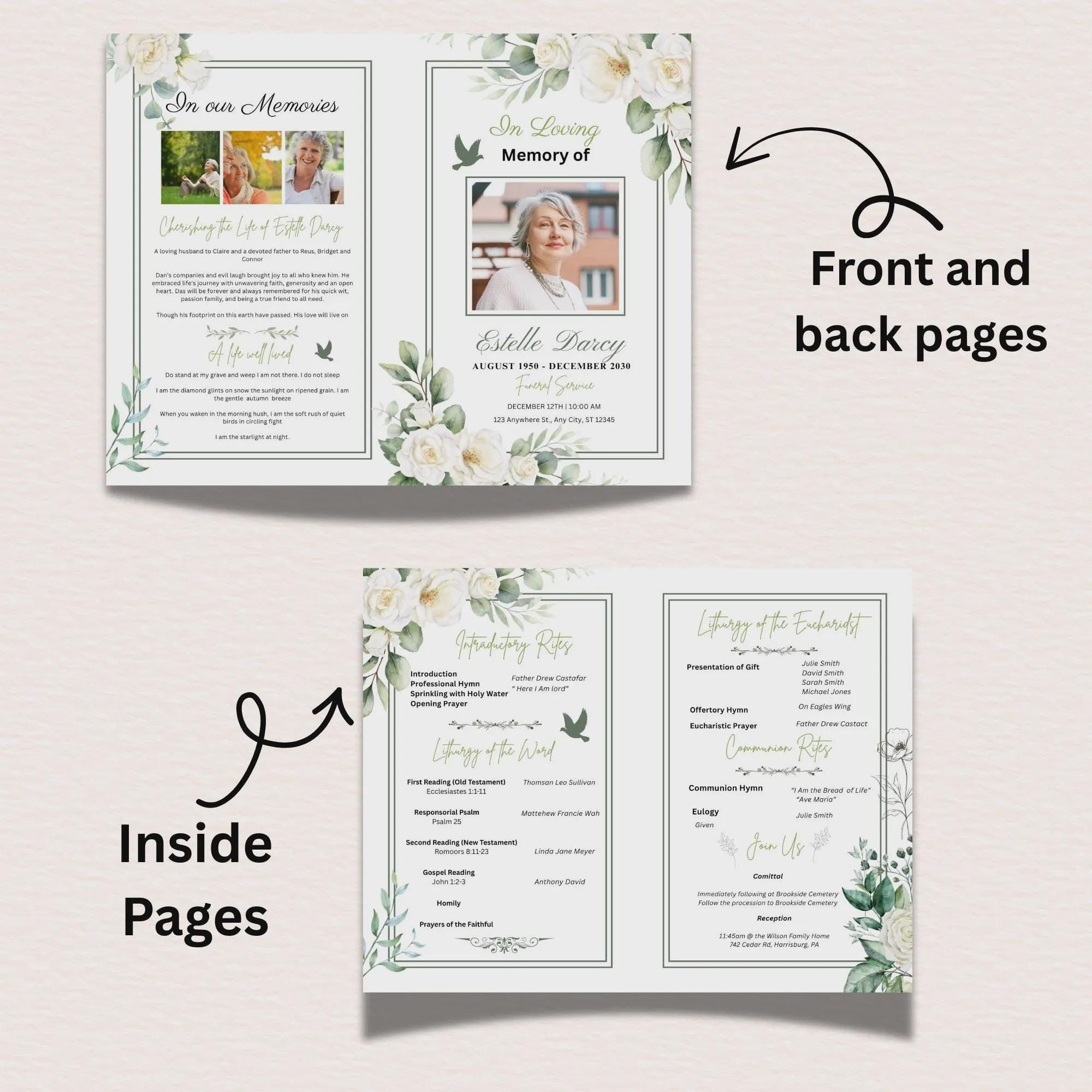 Catholic Funeral Mass Program Template, Bi - Fold Greenry Women ...