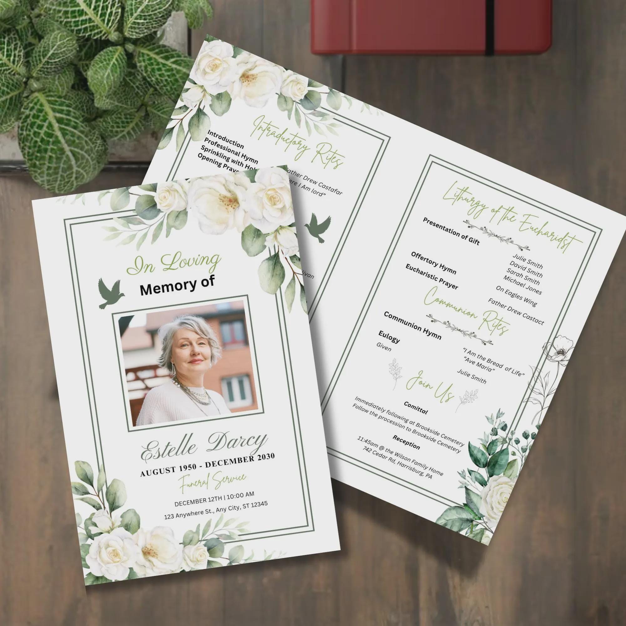 Catholic Funeral Mass Program Template, Bi - Fold Greenry Women ...