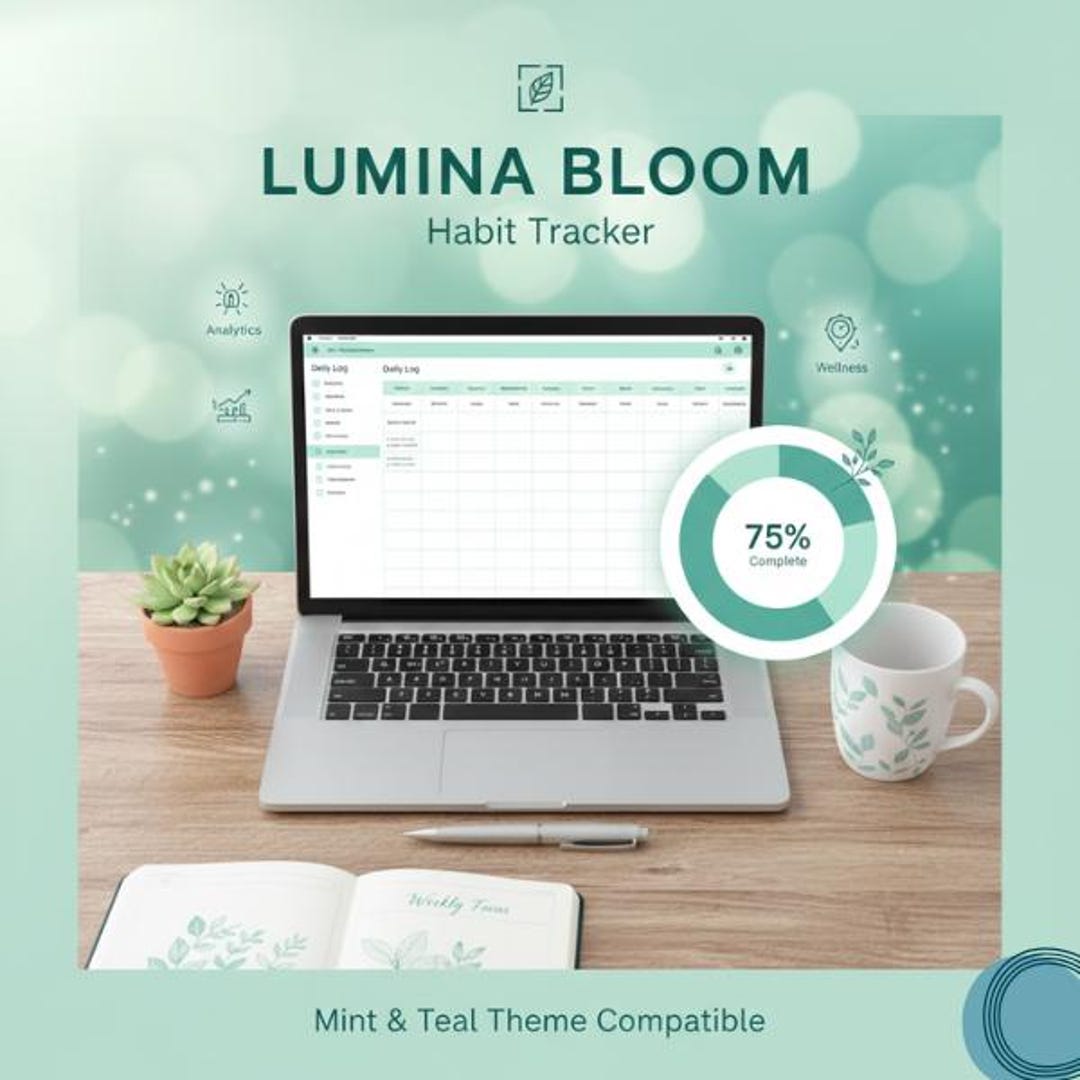 Lumina Bloom Habit Tracker | Mint Teal Wellness Dashboard (excel ...
