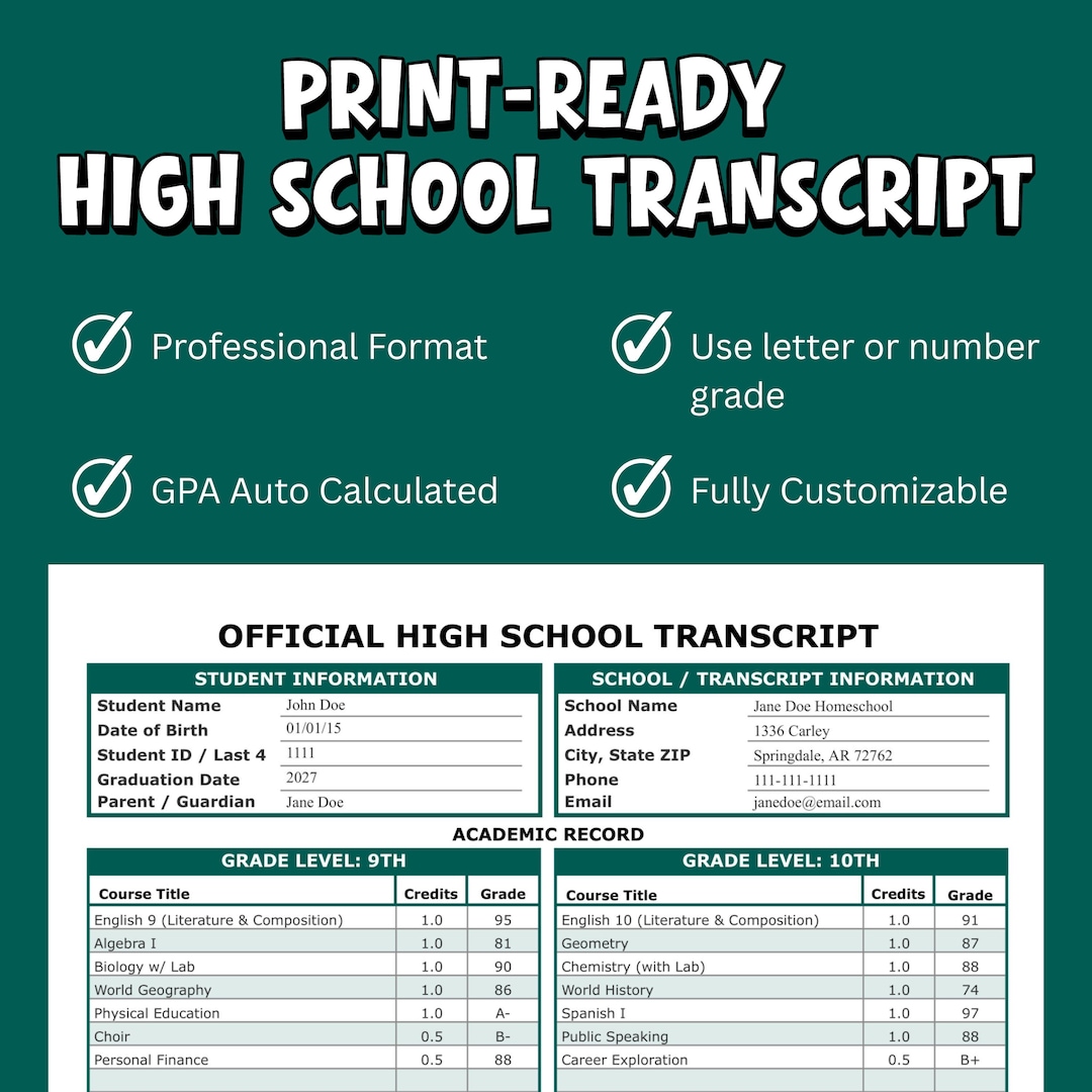 NEW Homeschool Transcript Template | Excel, Google Sheets, GPA ...