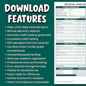 Homeschool Transcript Template | Excel, Google Sheets, GPA Calculator ...