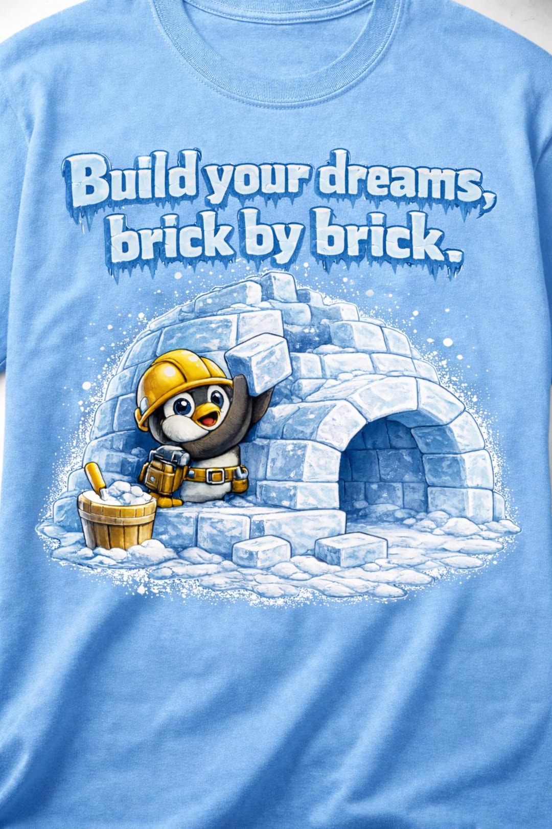 Cute Penguin Building Igloo Motivational T-shirt Design, Build Your ...