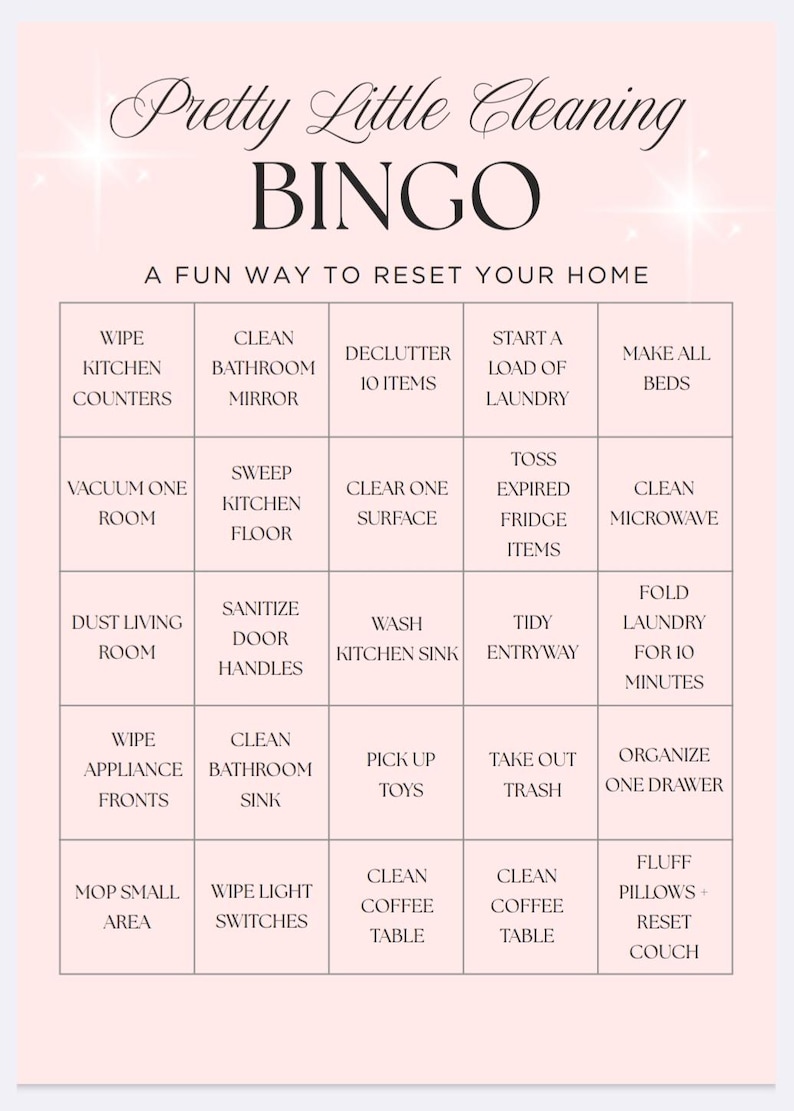 Cleaning Bingo Game | Fun Home Reset Challenge (instant Download) - Etsy