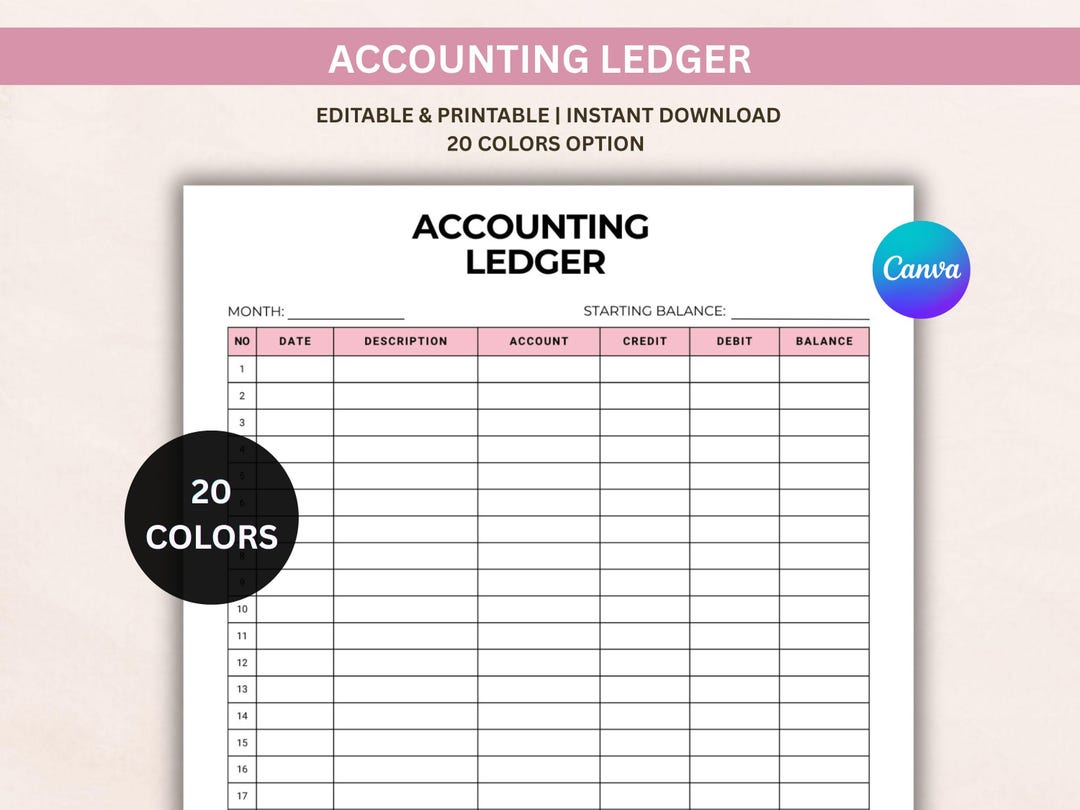 Printable Accounting Ledger Template - Log for Credits & Debits, Small ...