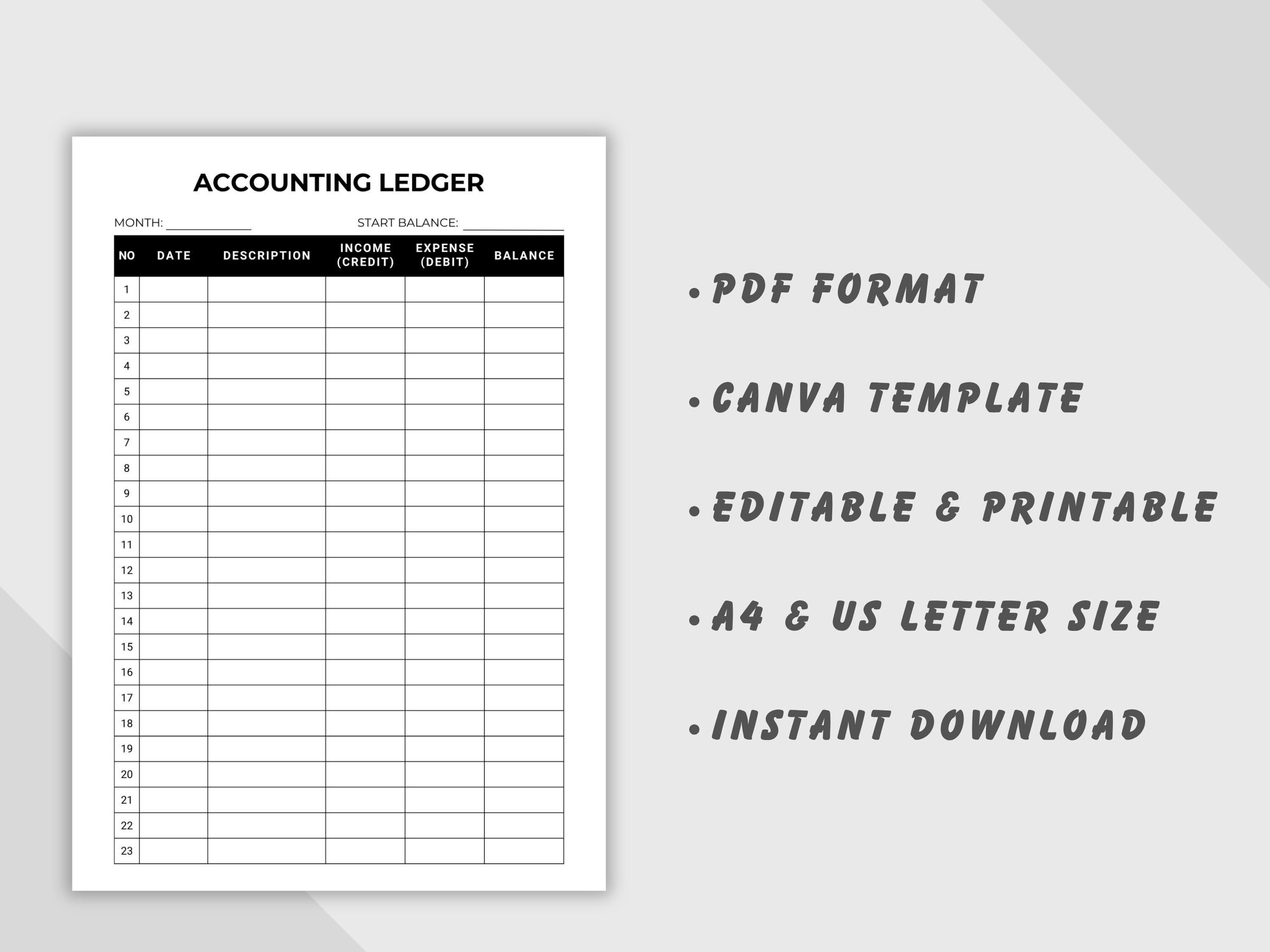 Accounting Ledger,printable Expense Tracker PDF, Credits & Debits Log ...