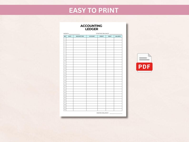 Printable Accounting Ledger Template - Log for Credits & Debits, Small ...