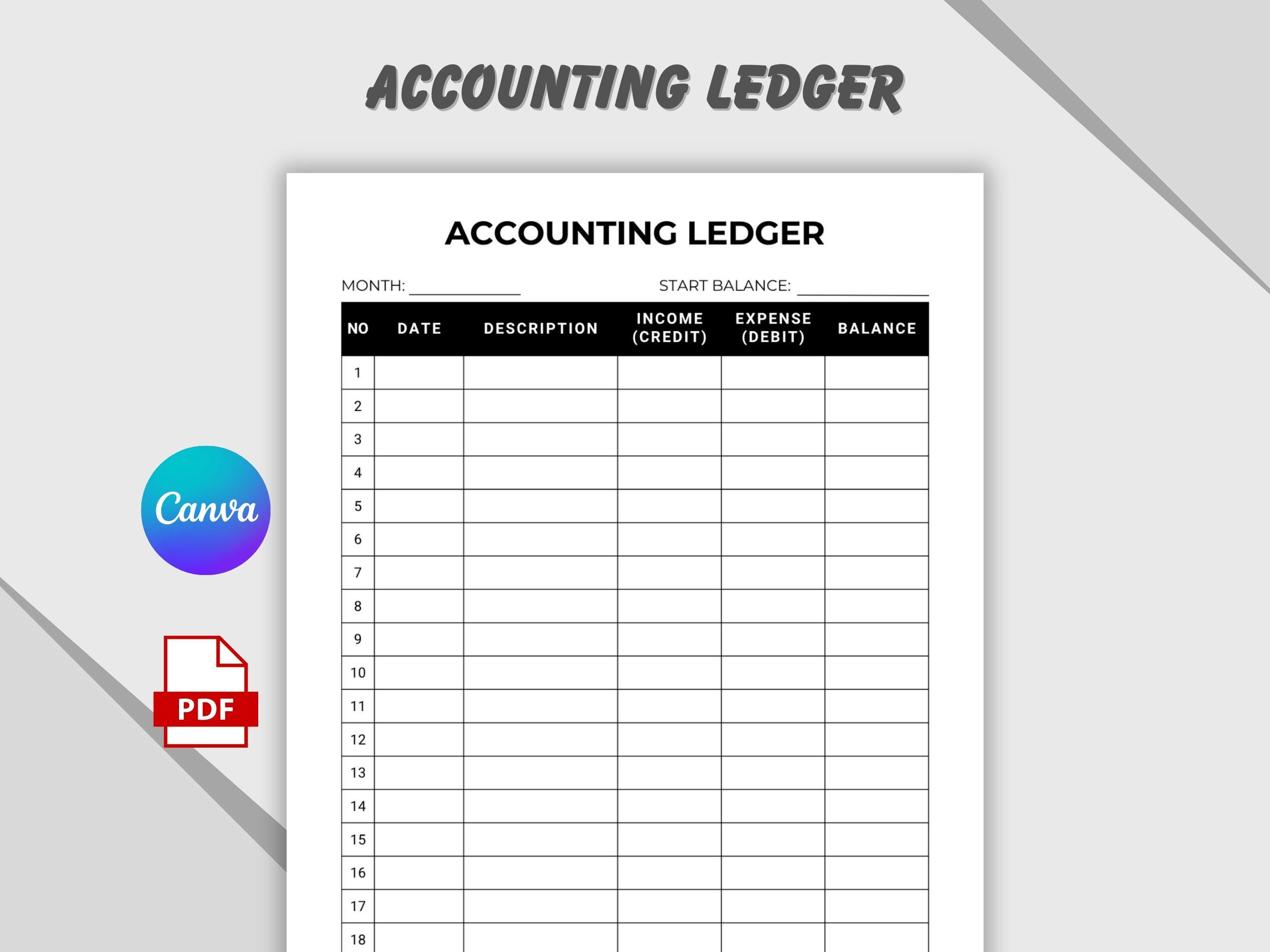 Accounting Ledger,printable Expense Tracker PDF, Credits & Debits Log ...