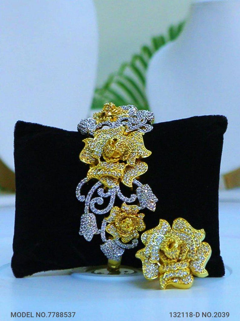 Luxury Floral Bridal Jewelry Set | Designer Gold & Diamond CZ Statement ...