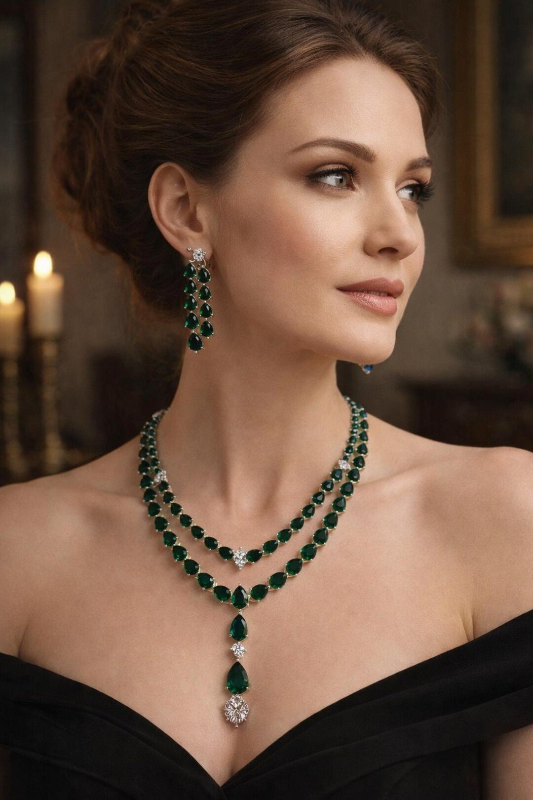 Emerald Green Double Layer Necklace Set | CZ Bridal Wedding Jewelry ...