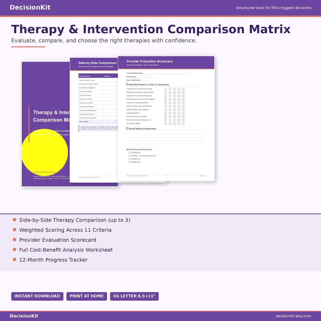 Therapy Comparison Worksheet | Special Needs Intervention Planner (PDF ...