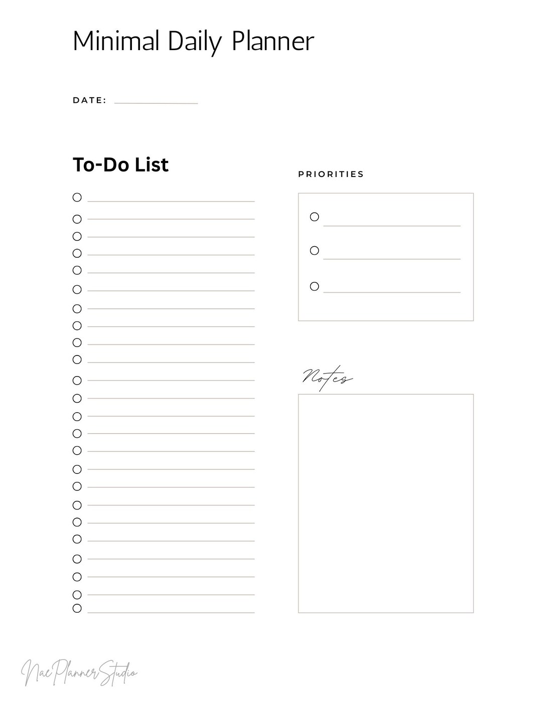 Minimal Daily Planner Printable PDF | Simple to Do List | Instant ...