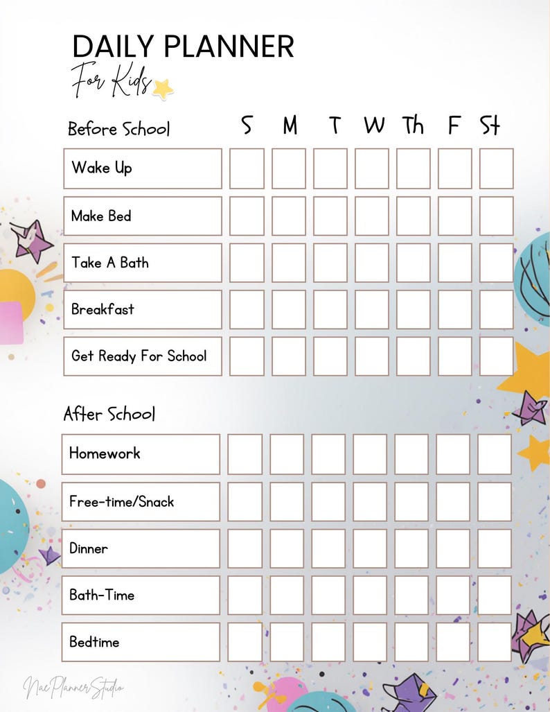 Kids Daily Routine Chart | Morning Evening Planner (digital Download ...