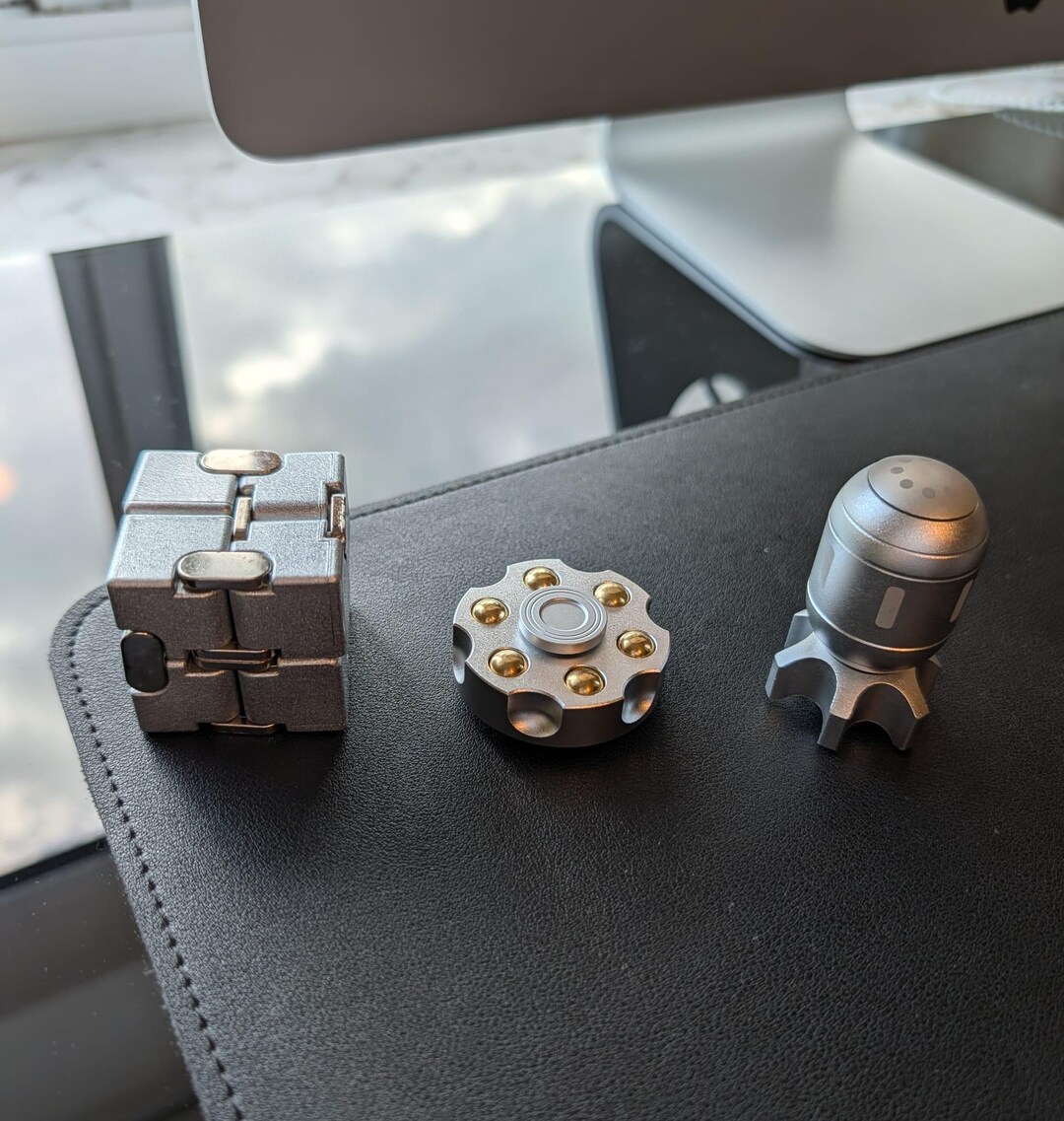 The Desk Top Trio | Metal Desk Sculpture & Kinetic Fidget Set - Etsy