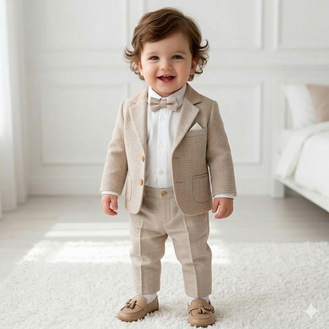 Baby Boy Suit Set, Ring Bearer Outfit, Toddler Wedding Suit, Linen Mesh ...