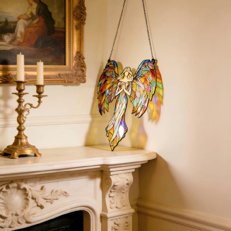 Handmade Angel Stained Glass, Mosaic Suncatcher, Window Hanging, Prism ...