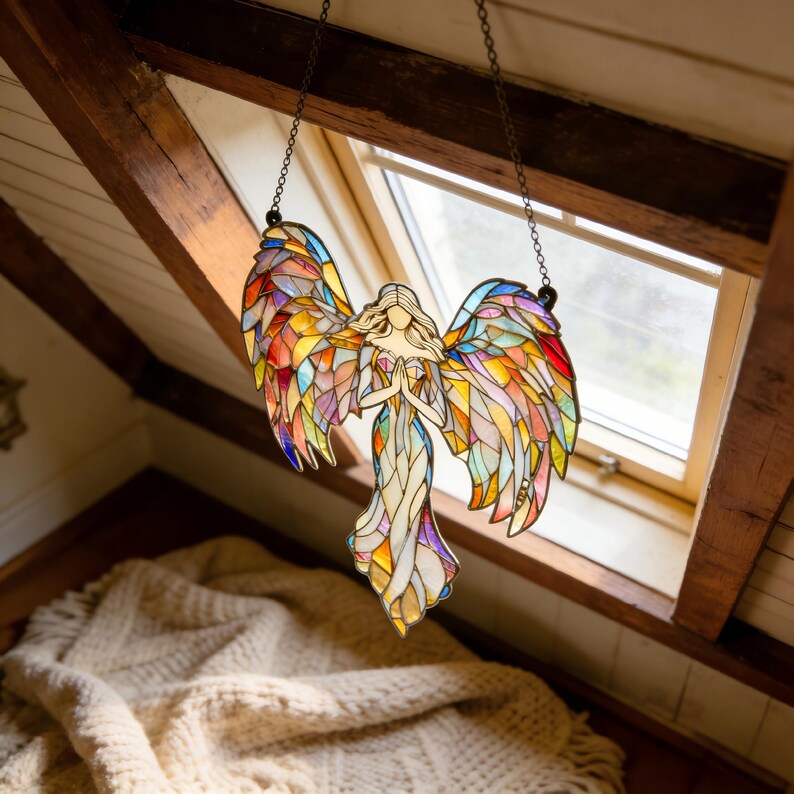 Handmade Angel Stained Glass, Mosaic Suncatcher, Window Hanging, Prism ...