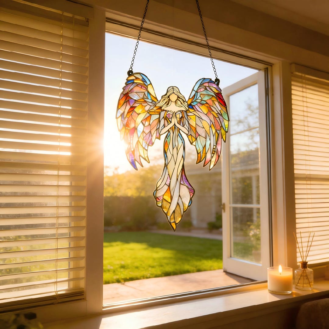 Handmade Angel Stained Glass, Mosaic Suncatcher, Window Hanging, Prism ...