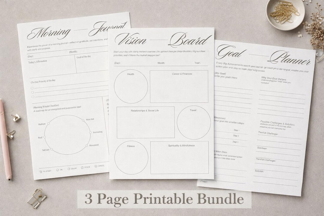 Productivity Planner Bundle, Morning Journal, Vision Board (PDF ...