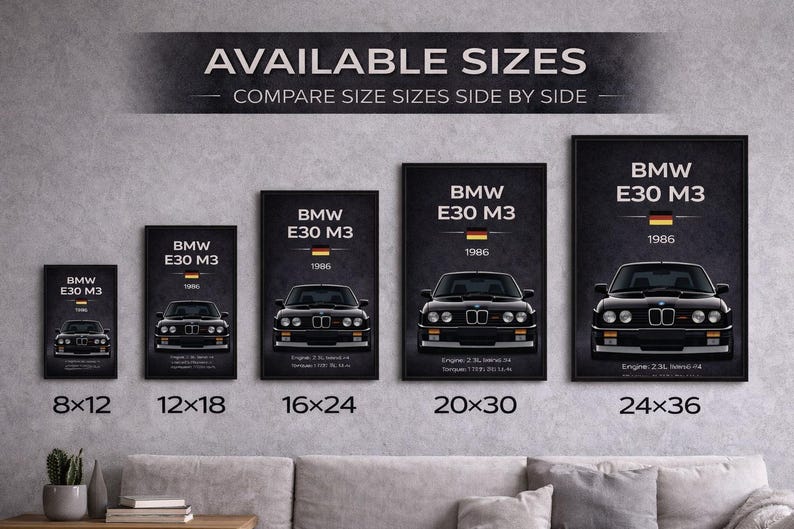 BMW E30 M3 Poster Classic German Sports Car Wall Art Automotive Print ...