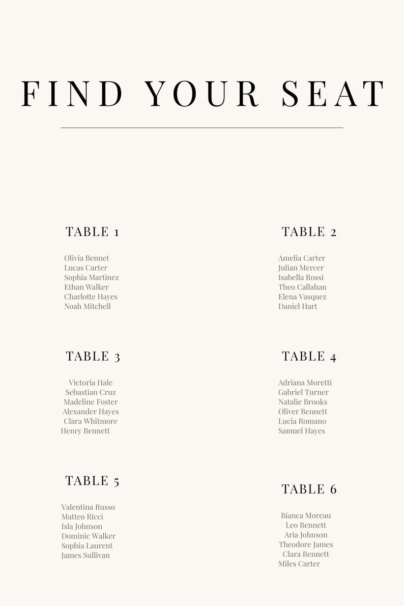 Editable Wedding Seating Chart Template, Minimalist Seating Plan ...