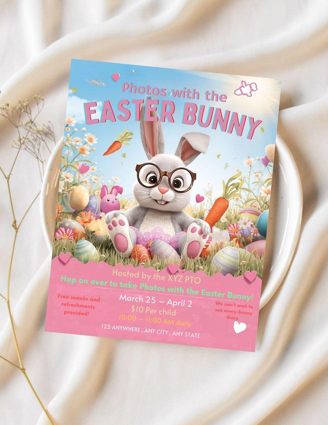 Photos With the Easter Bunny Flyer Template | Editable School ...