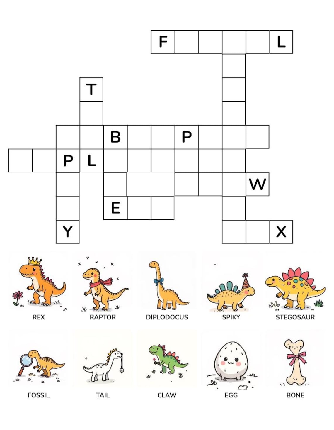 Educational Dinosaur Crossword Crossword for Kids 4 to 6 Instant Print ...