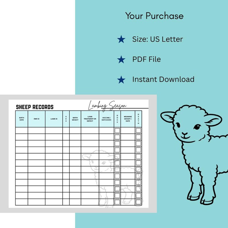 Farm Management Record Sheet for Sheep | Lambing Season Worksheet ...