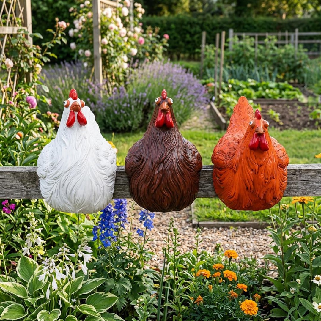 Chicken Garden Statue, Farmhouse Hen Decor Outdoor Sculpture - Etsy
