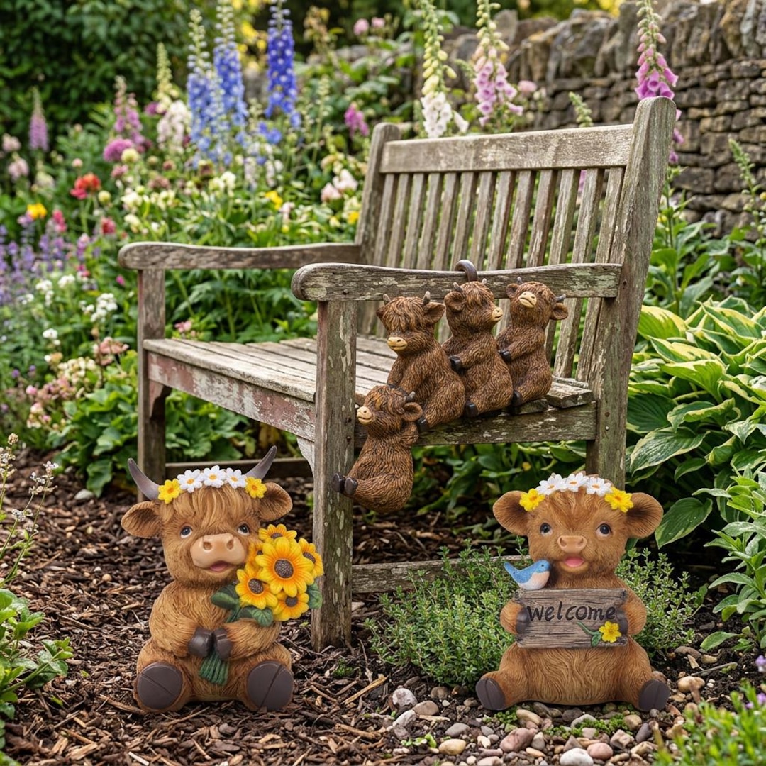 Highland Cow Garden Statue Resin Cow Decor Farmhouse Outdoor Ornament ...