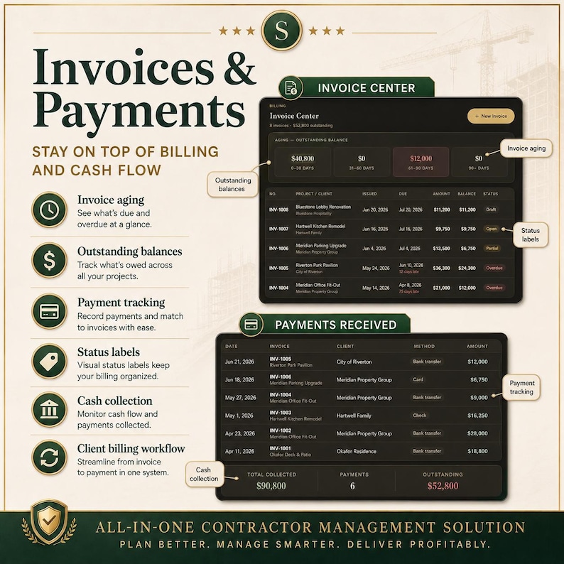 Contractor Business OS | Invoice, Estimate, Job Costing & Excel Report ...