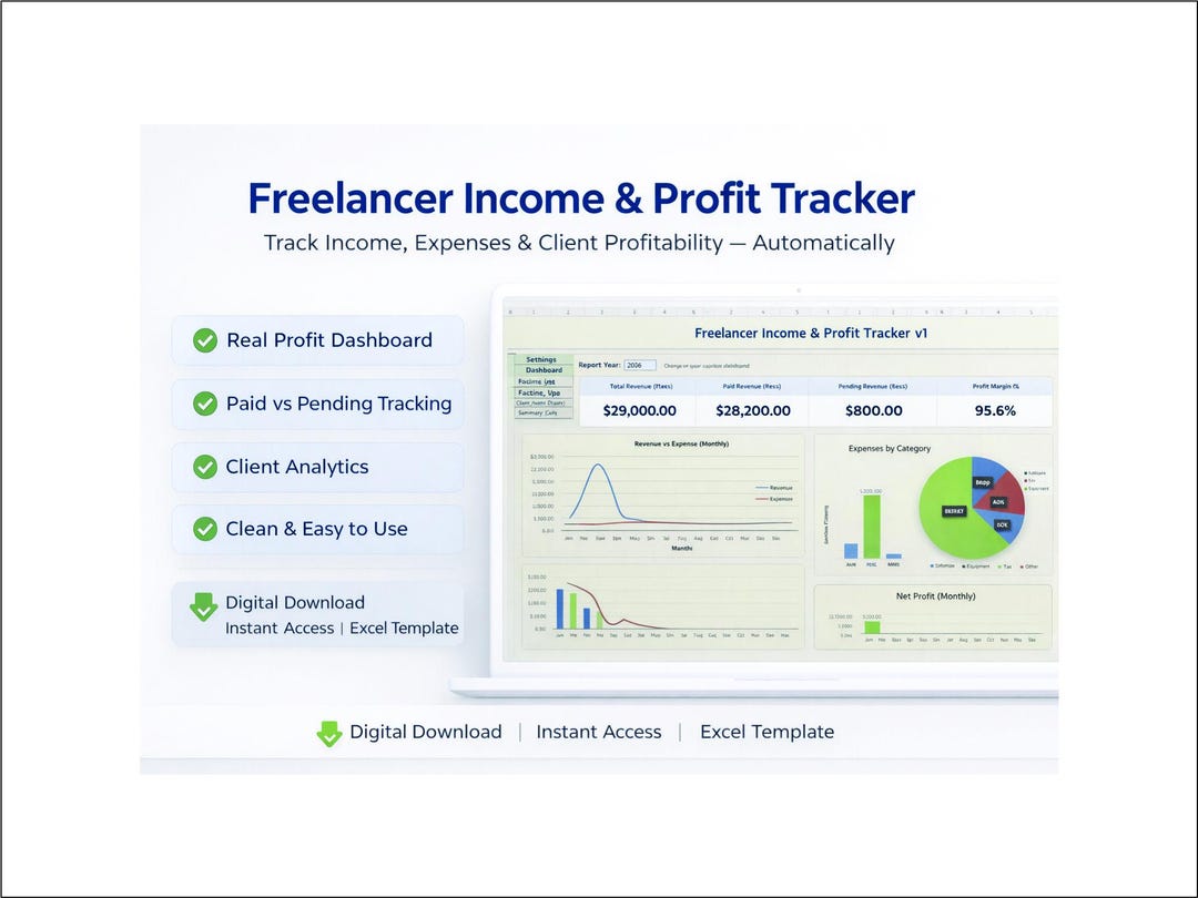 Freelancer Income & Expense Tracker Excel | Small Business Profit ...
