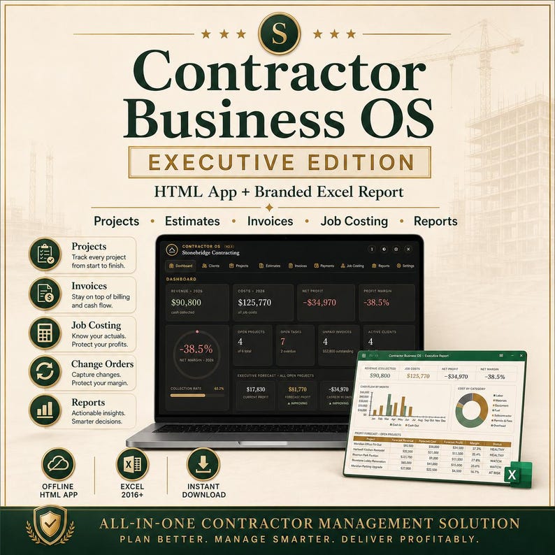 Contractor Business OS | Invoice, Estimate, Job Costing & Excel Report ...