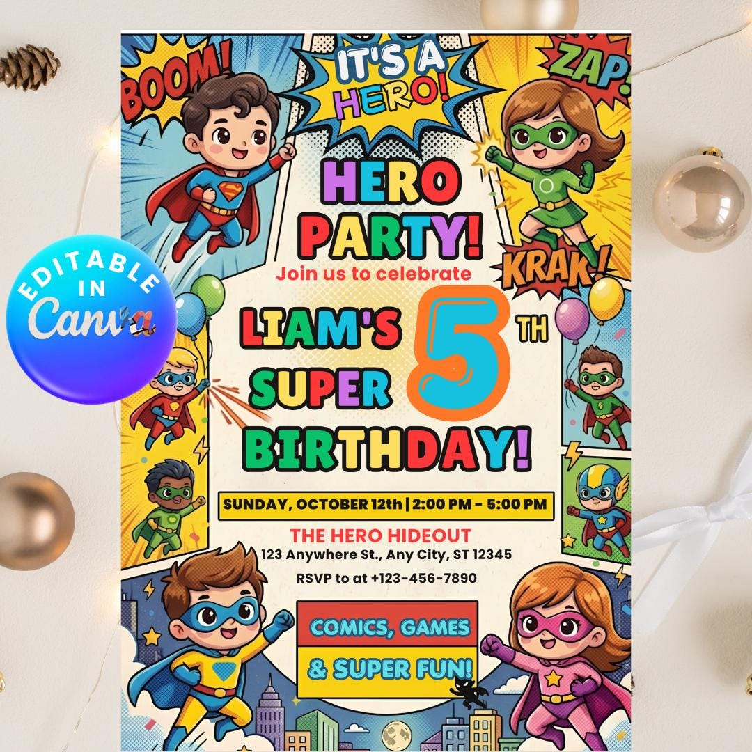 Editable Super Hero Adventures Birthday Invitation, Printable Avengers ...