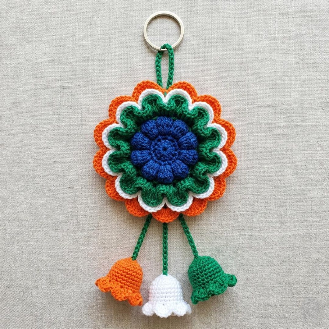 Easy Crochet Flower Keychain Pattern | Tricolor Flower Hanging With ...