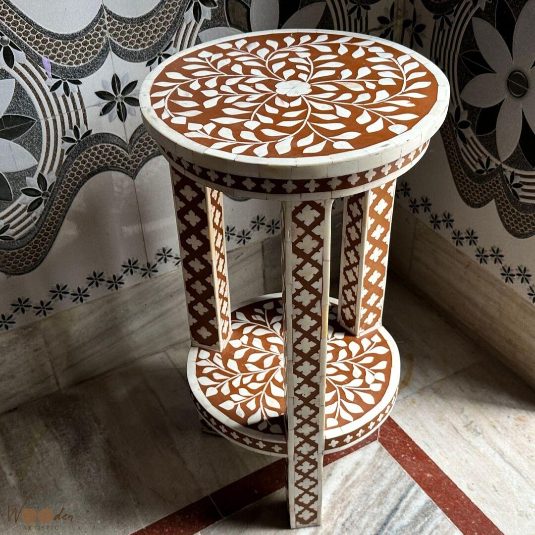 Handmade Modern Bone Inlay End Table - Etsy