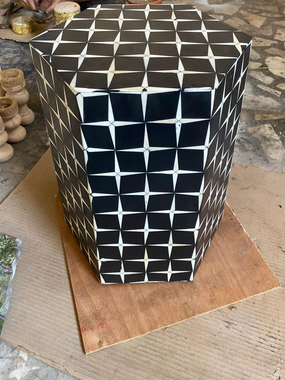 Handmade Bone Inlay End Table Black Modern Pattern - Etsy
