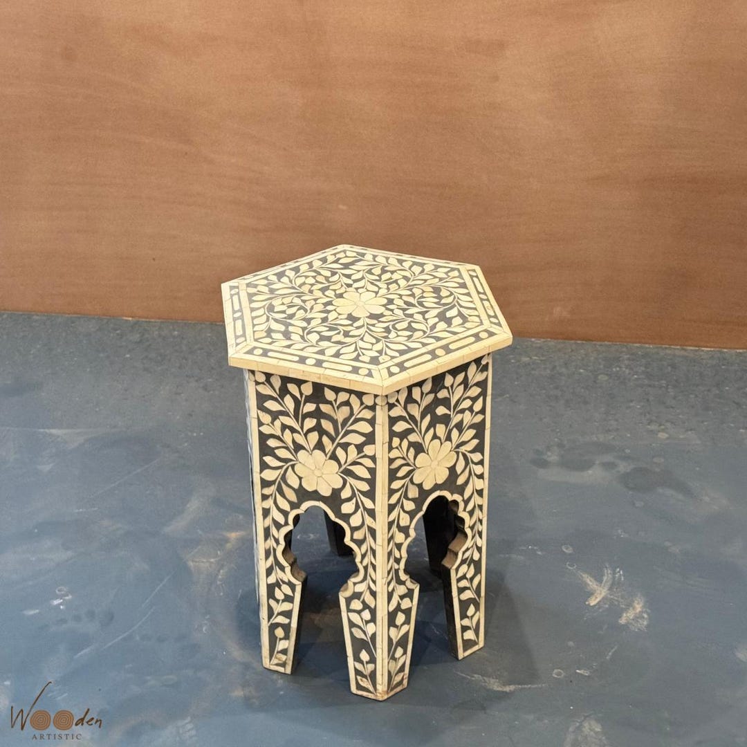 Modern Bone Inlay End Table, Handmade Nightstand, Custom Accent ...