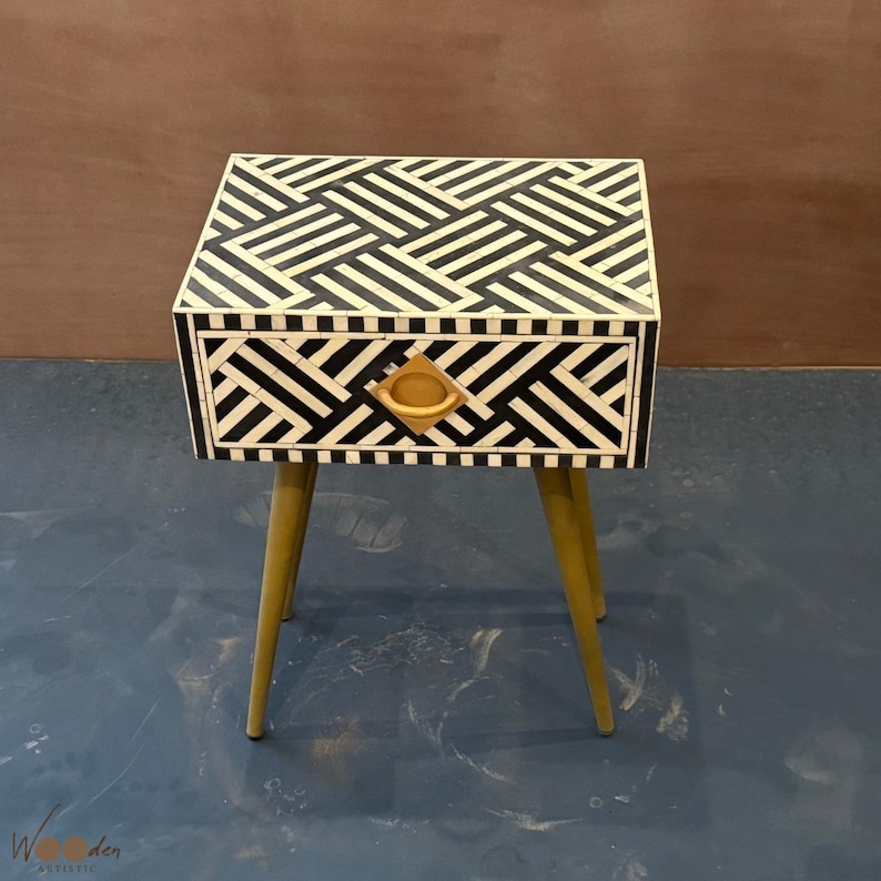 Handmade Bone Inlay Bedside Table 1 Drawer Nightstand White Floral ...
