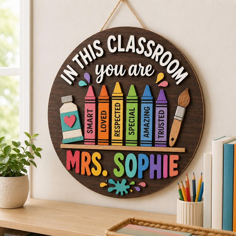 Art Teacher Door Hanger, Personalized Classroom Wood Sign, in This ...