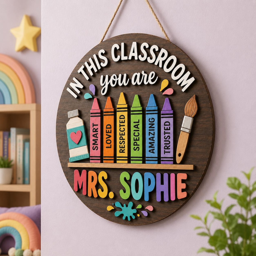 Art Teacher Door Hanger, Personalized Classroom Wood Sign, in This ...