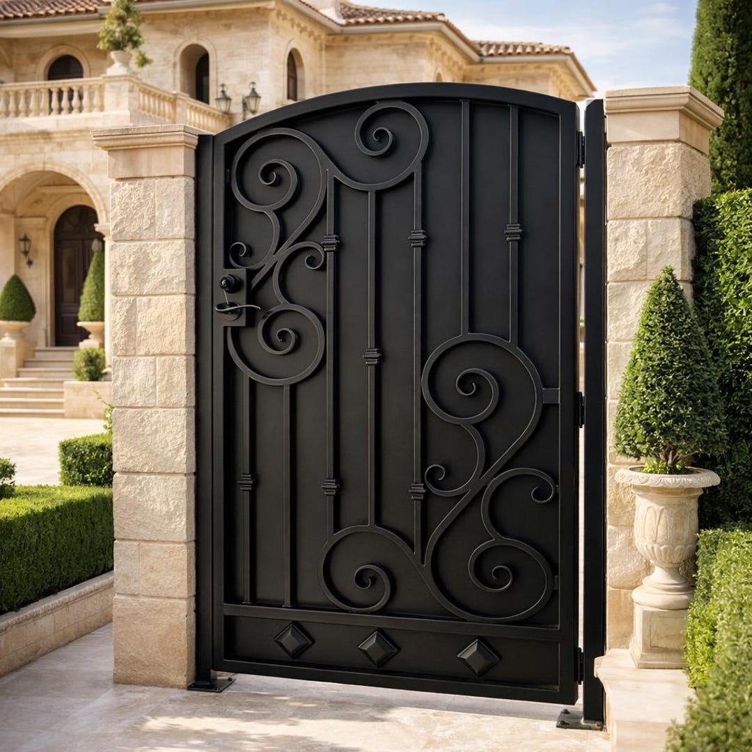 Verona Arched Scroll Wrought Iron Gate | Estate Garden Entry ...