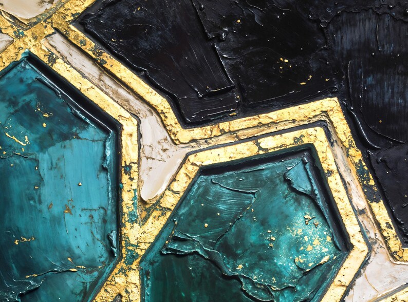 Moroccan Tile Wall Art Printable 01, Teal Gold Geometric Digital ...