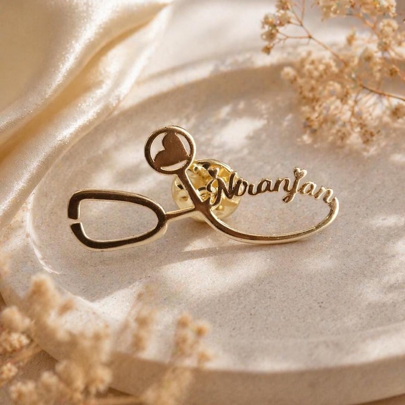 Buy Personalized Stethoscope Brooch, Custom Name Medical Jewelry, Gold ...