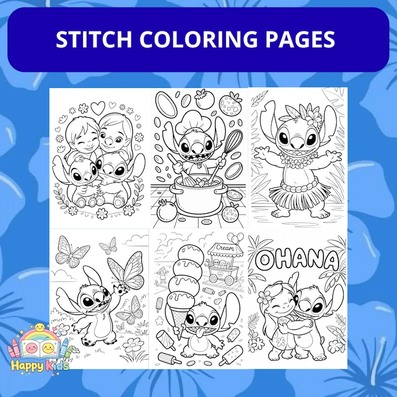 50 Cute Stitch Coloring Pages, Digital Coloring Book for Children ...
