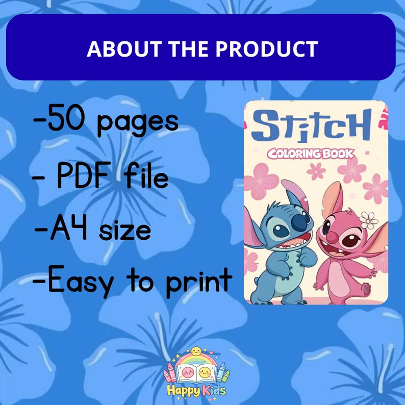 50 Cute Stitch Coloring Pages, Digital Coloring Book for Children ...