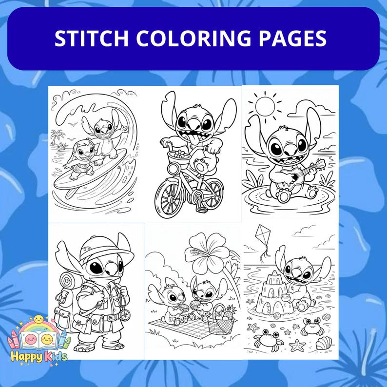 50 Cute Stitch Coloring Pages, Digital Coloring Book for Children ...