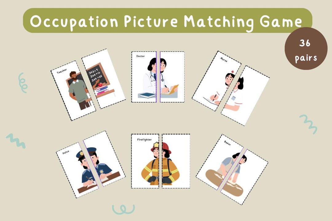 Occupation Matching Game, 36 Pairs, Early Learning, Vocabulary Builder ...